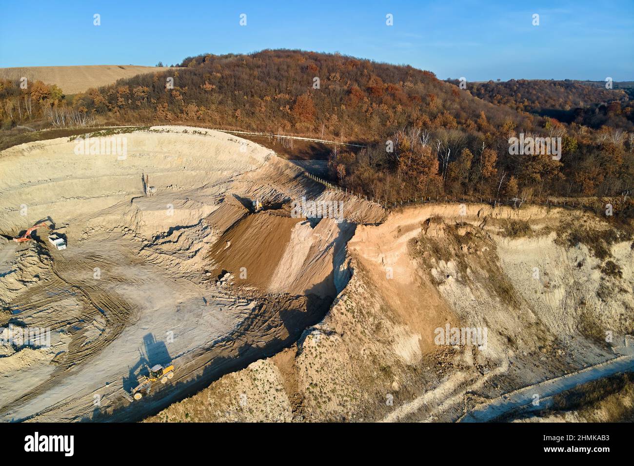 Aerial view of open pit mine of sandstone materials for construction ...