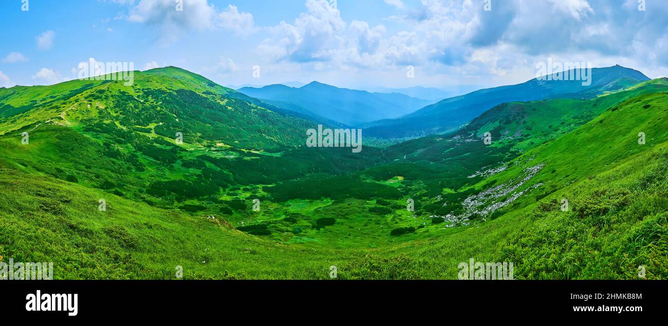 Panorama of the valley between the Mounts Smotrych and Pip Ivan, the ...
