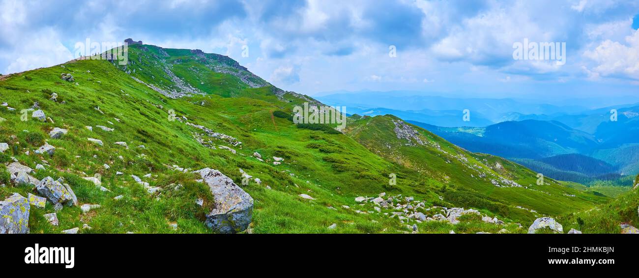 Panorama with peak of the Mount Pip Ivan and the mountains of ...