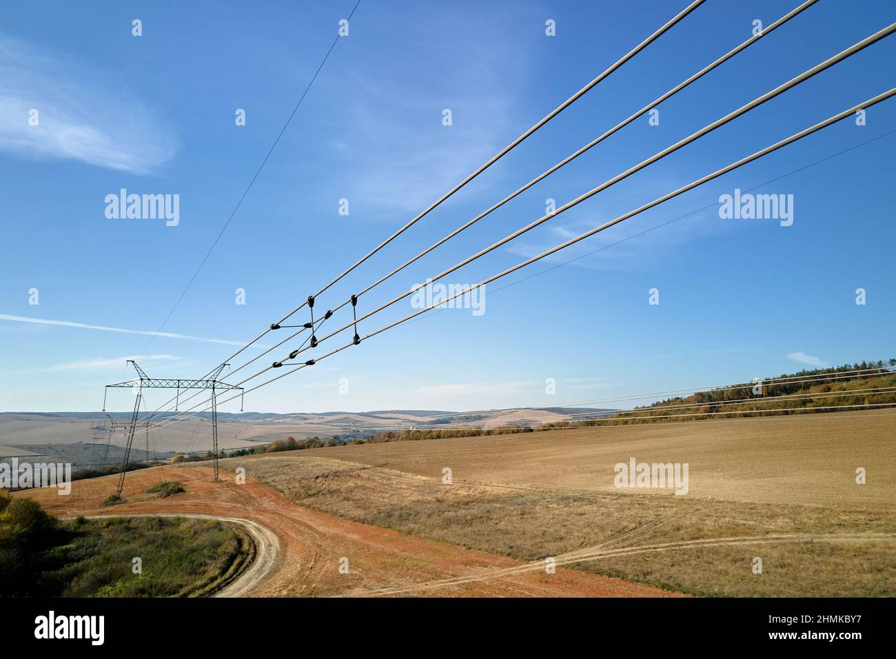 Steel pillar with high voltage electric power lines delivering ...