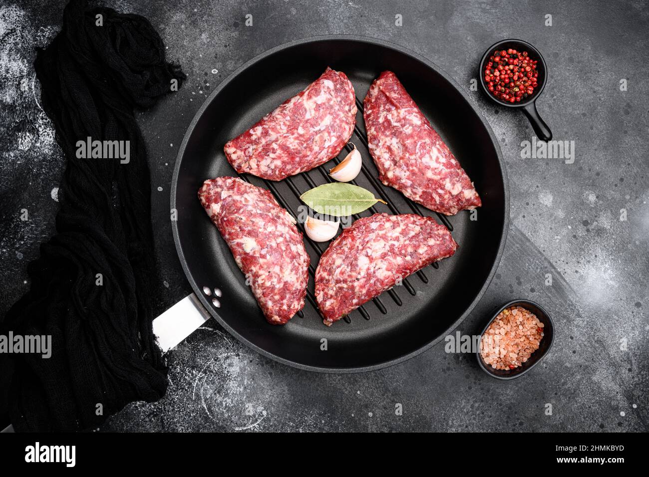Ground raw meat patties. Meat cutlet ready to cook. Farm organic meat ...