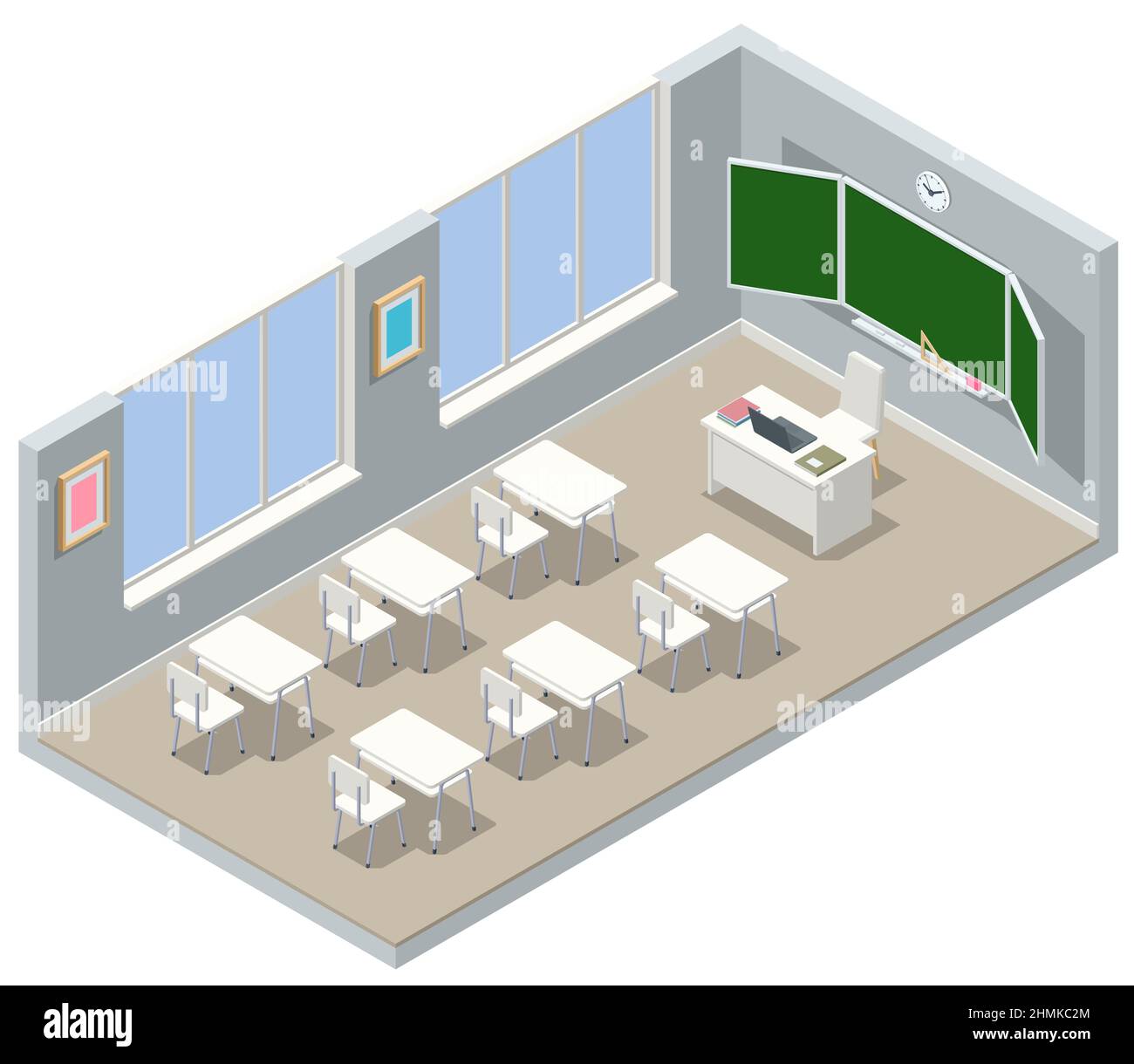 Isometric empty school classroom. Education. Classroom design with ...