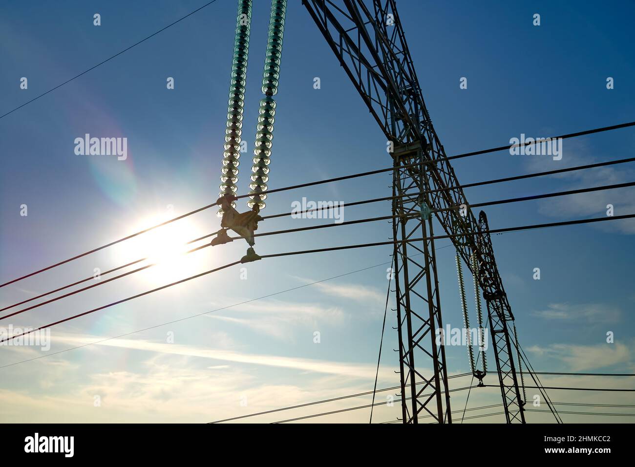 Electric power lines divided by safe guard insulating frame transfening ...