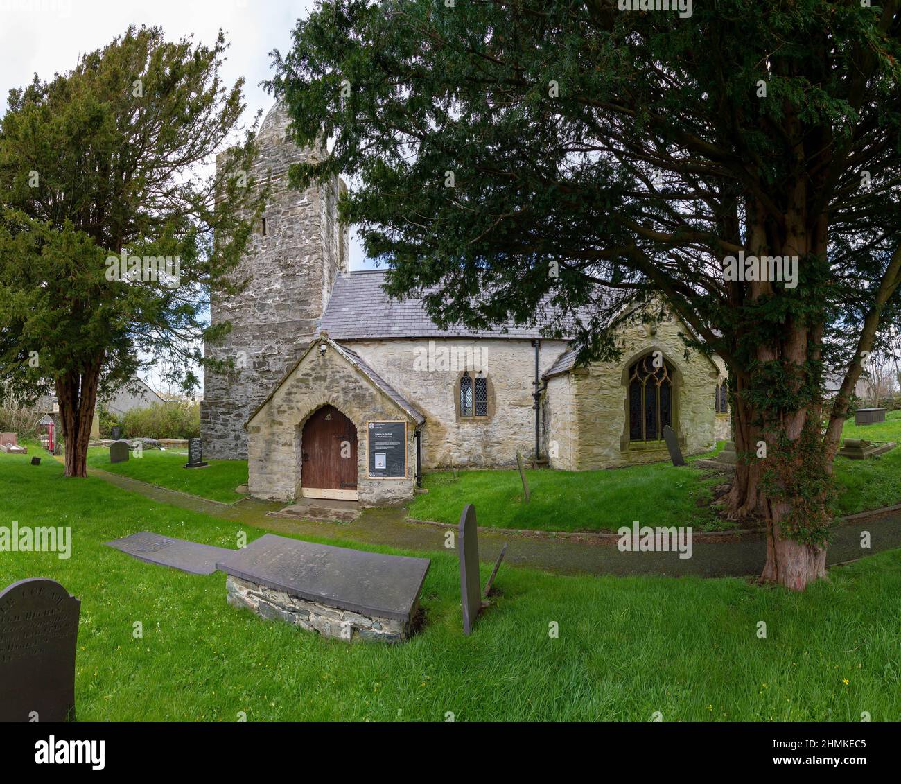 Porch and entrance to St Mechell's Church, a medieval church in the ...