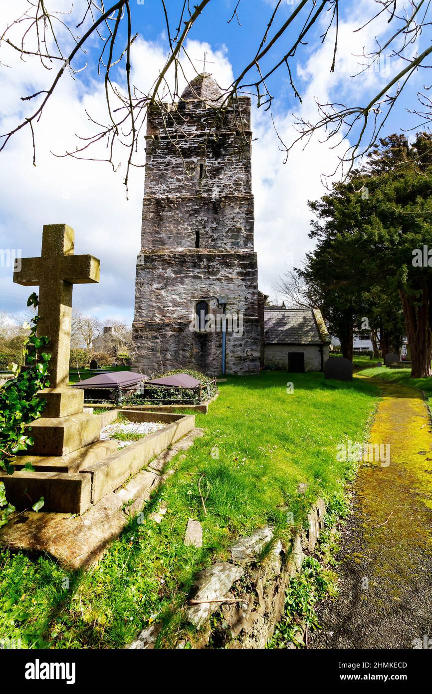 West tower of St Mechell's Church, a medieval church in the village of ...