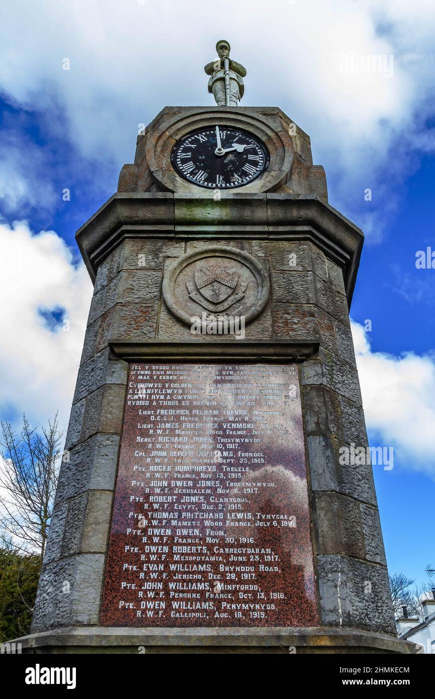 War Memorial and Clock 1921 by mediaeval Parish Church of St Mechell in ...
