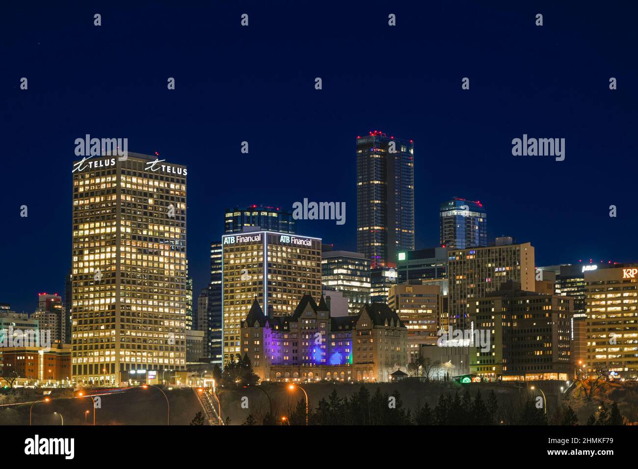 Heritage Fairmont Hotel Macdonald amid modern city skyline, Edmonton ...