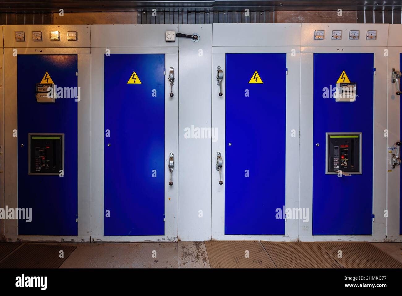 Transformer box. Locked metal doors of switchgear cabinets Stock Photo ...