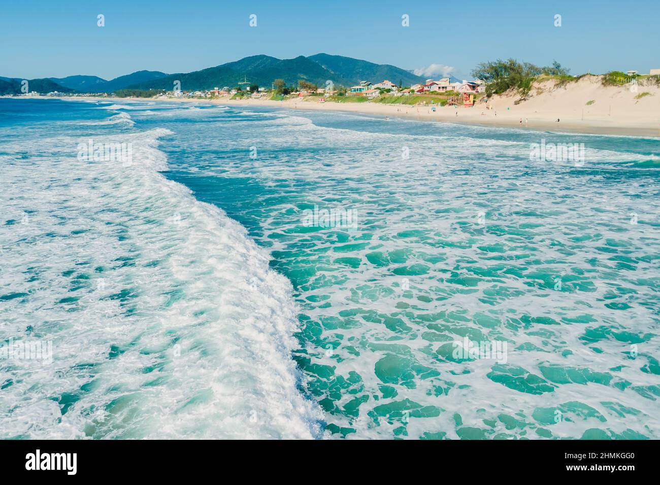 Beach with ocean waves in Brazil. Aerial view of Campeche beach Stock ...