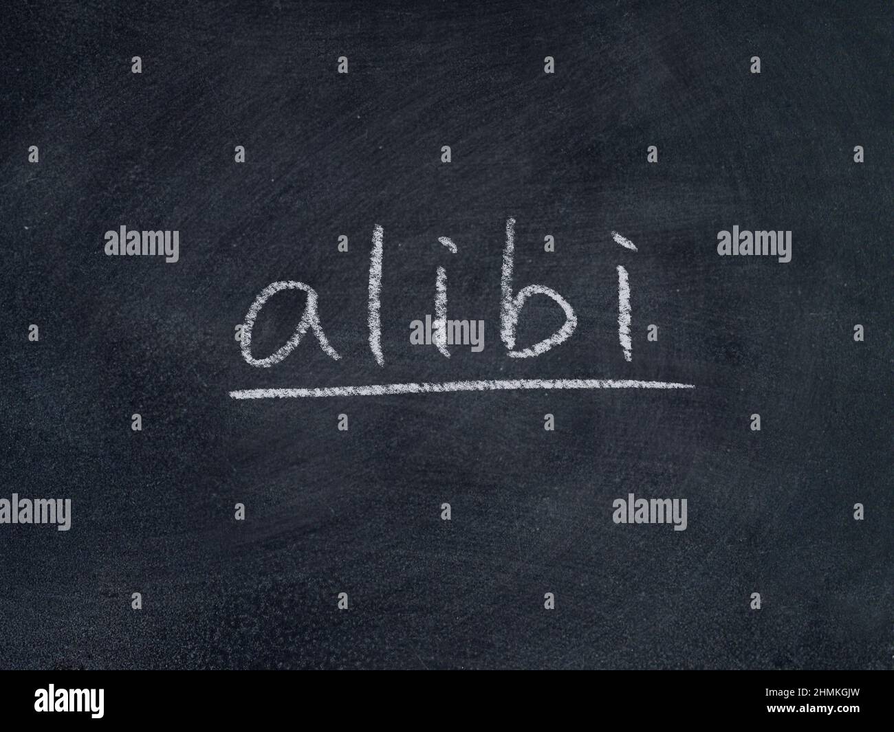 alibi concept word on blackboard background Stock Photo - Alamy