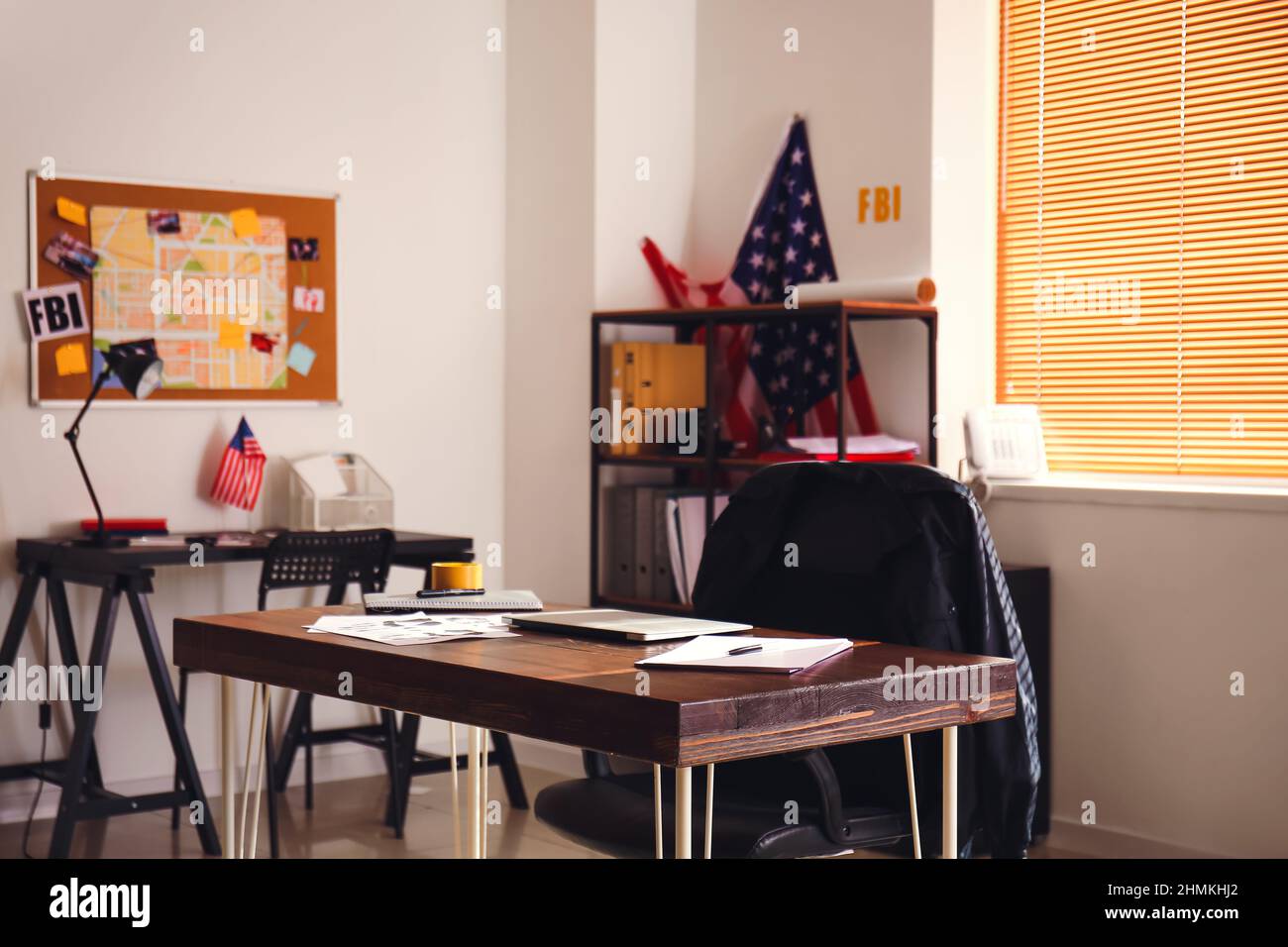 Interior of FBI agent's office with workplace Stock Photo - Alamy