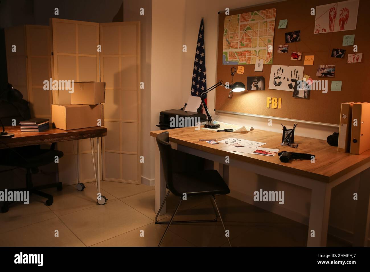 Interior of FBI agent's office at night Stock Photo - Alamy