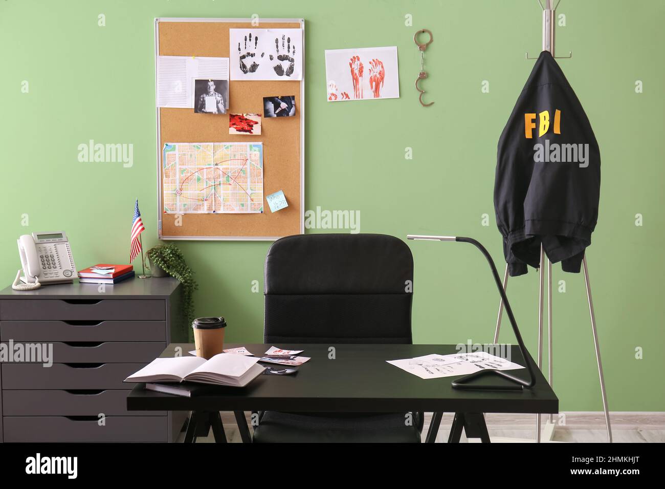 Interior of FBI agent's office with workplace Stock Photo - Alamy