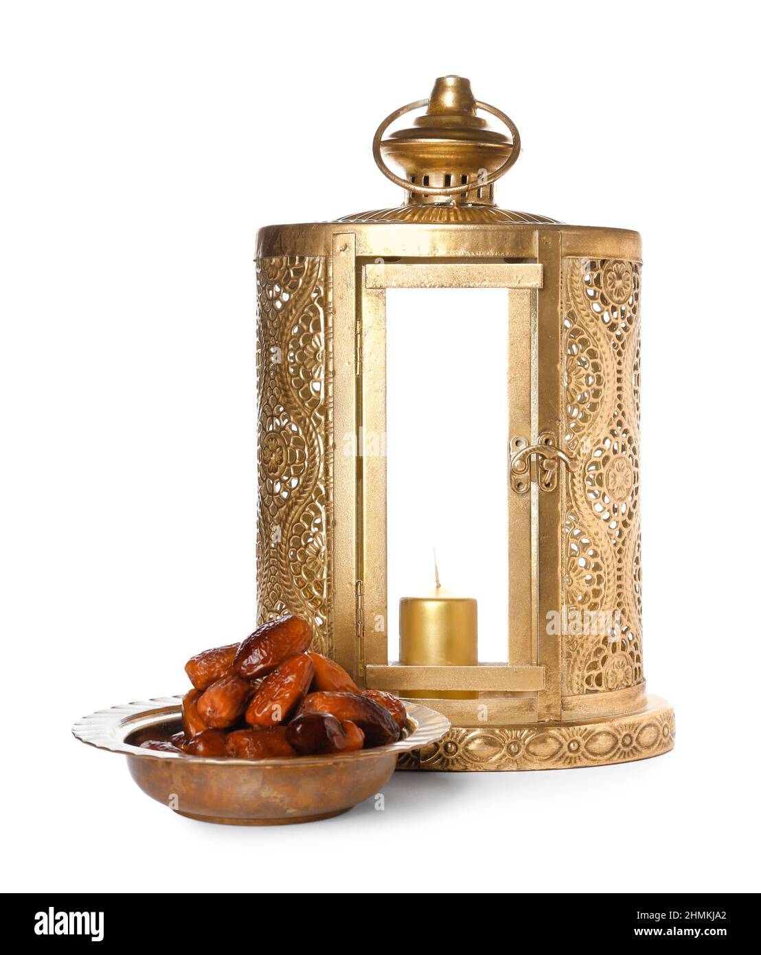 Muslim lantern and dates on white background Stock Photo - Alamy