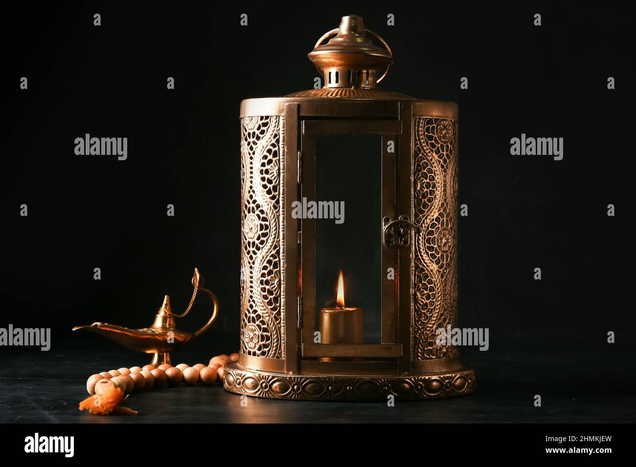 Muslim lamps and tasbih on dark background Stock Photo - Alamy
