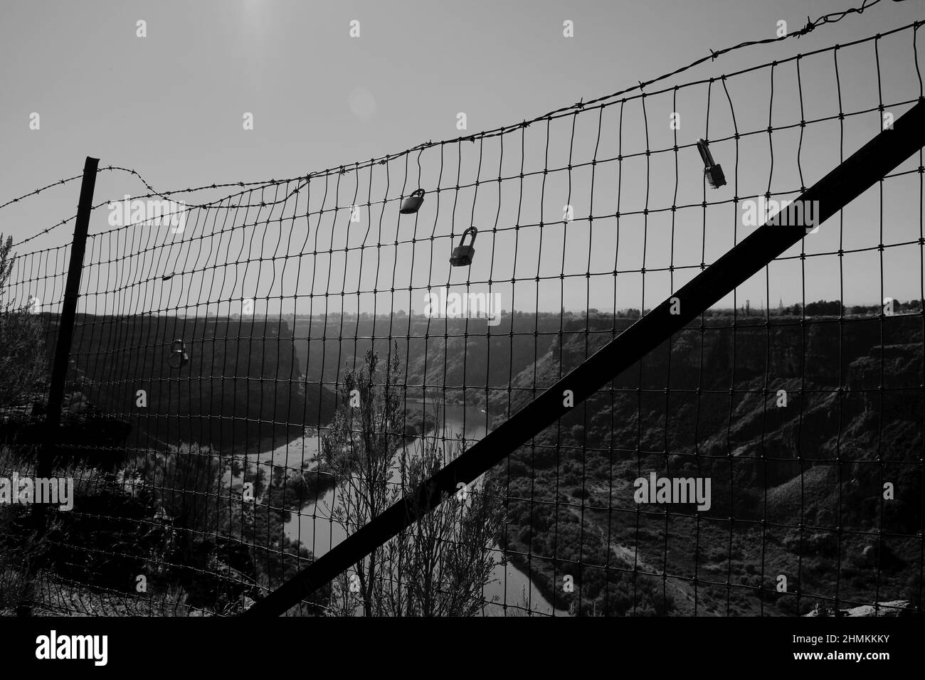 Fence near the I. B. Perrine Bridge, a four-lane truss arch span ...