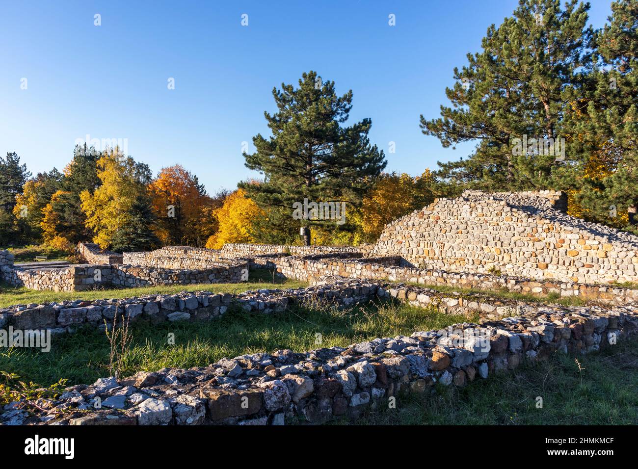 Ruins of medieval fortificated city of Krakra near town of Pernik from ...