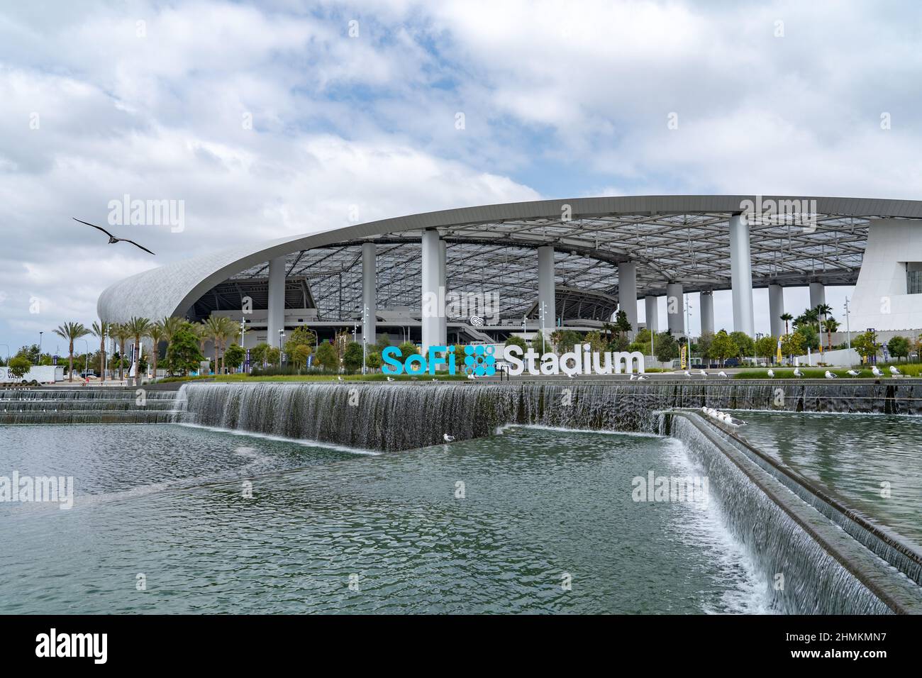 SoFi Stadium with waterfall feature is a modern football stadium in Los ...