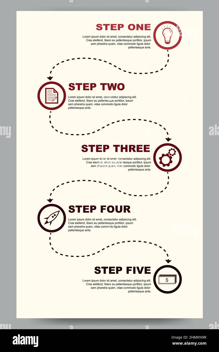 SEO vertical template for a banner with 5 options flowchart. Business ...