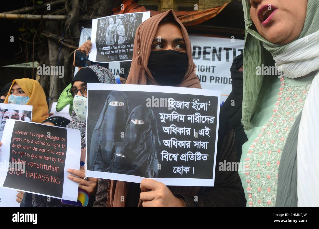 Kolkata, West Bengal, India. 10th Feb, 2022. Muslim women stand for ...