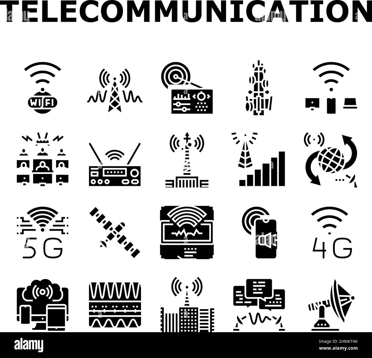 Telecommunication Technology Icons Set Vector Stock Vector Image & Art ...