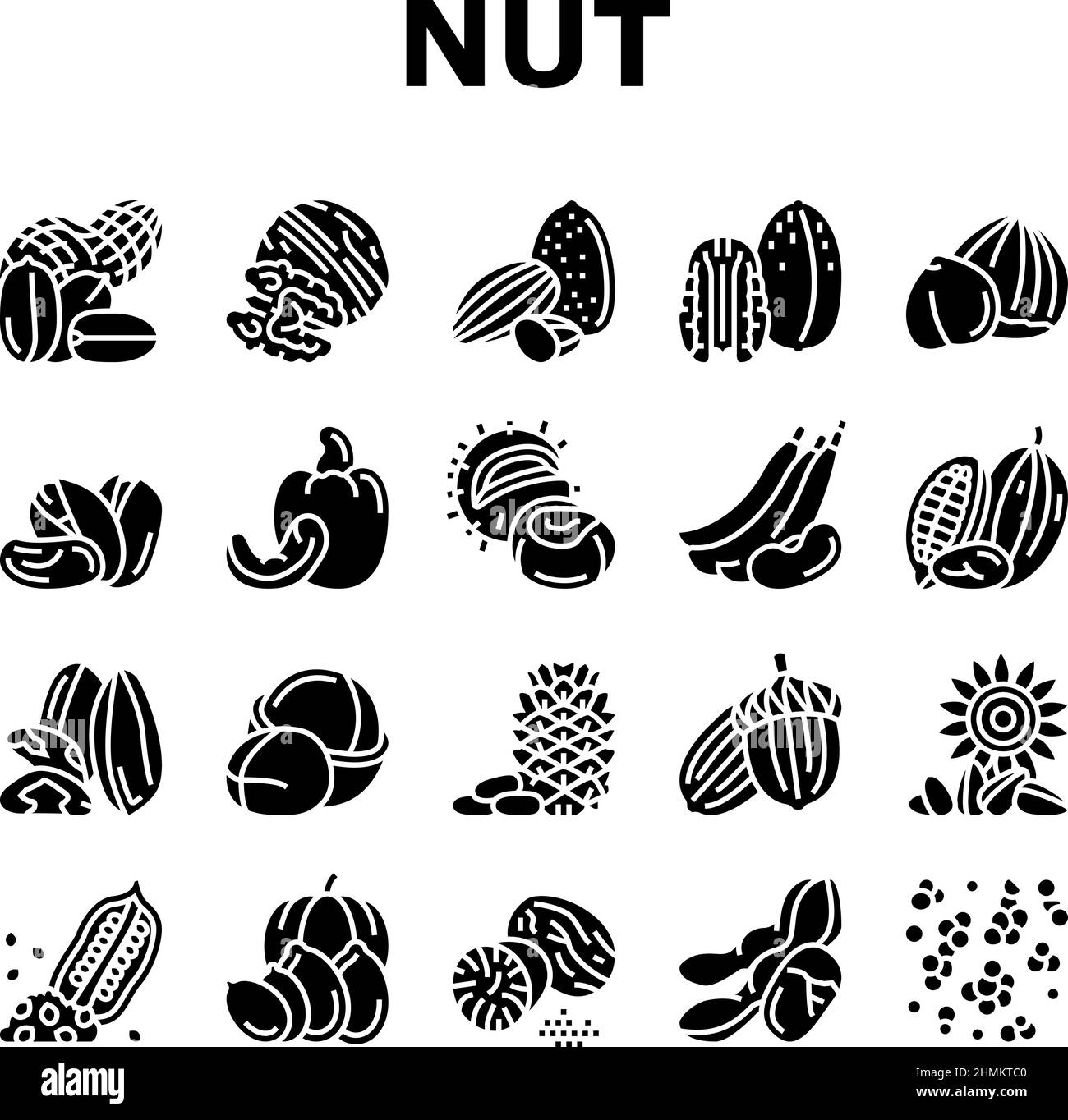 Nut Delicious Natural Nutrition Icons Set Vector Stock Vector Image ...