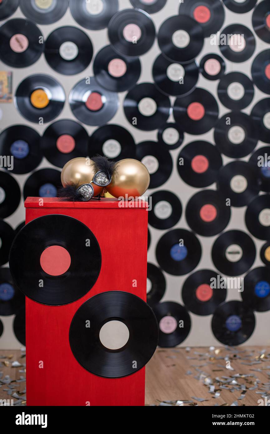 Vinyl records set, LP collection on white background. Music background ...