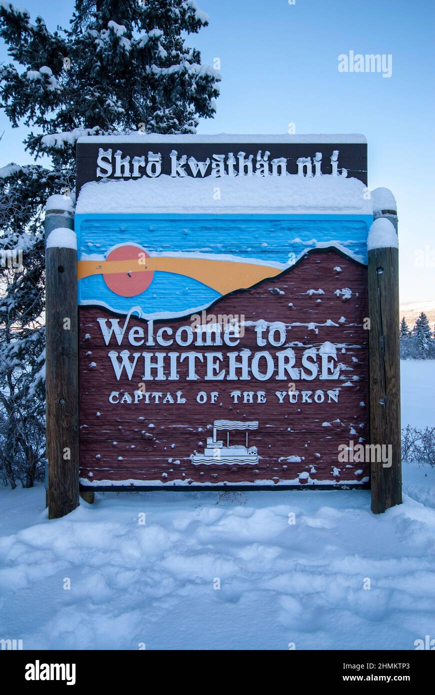 Welcome To Whitehorse sign, Whitehorse, Yukon, Canada Stock Photo - Alamy