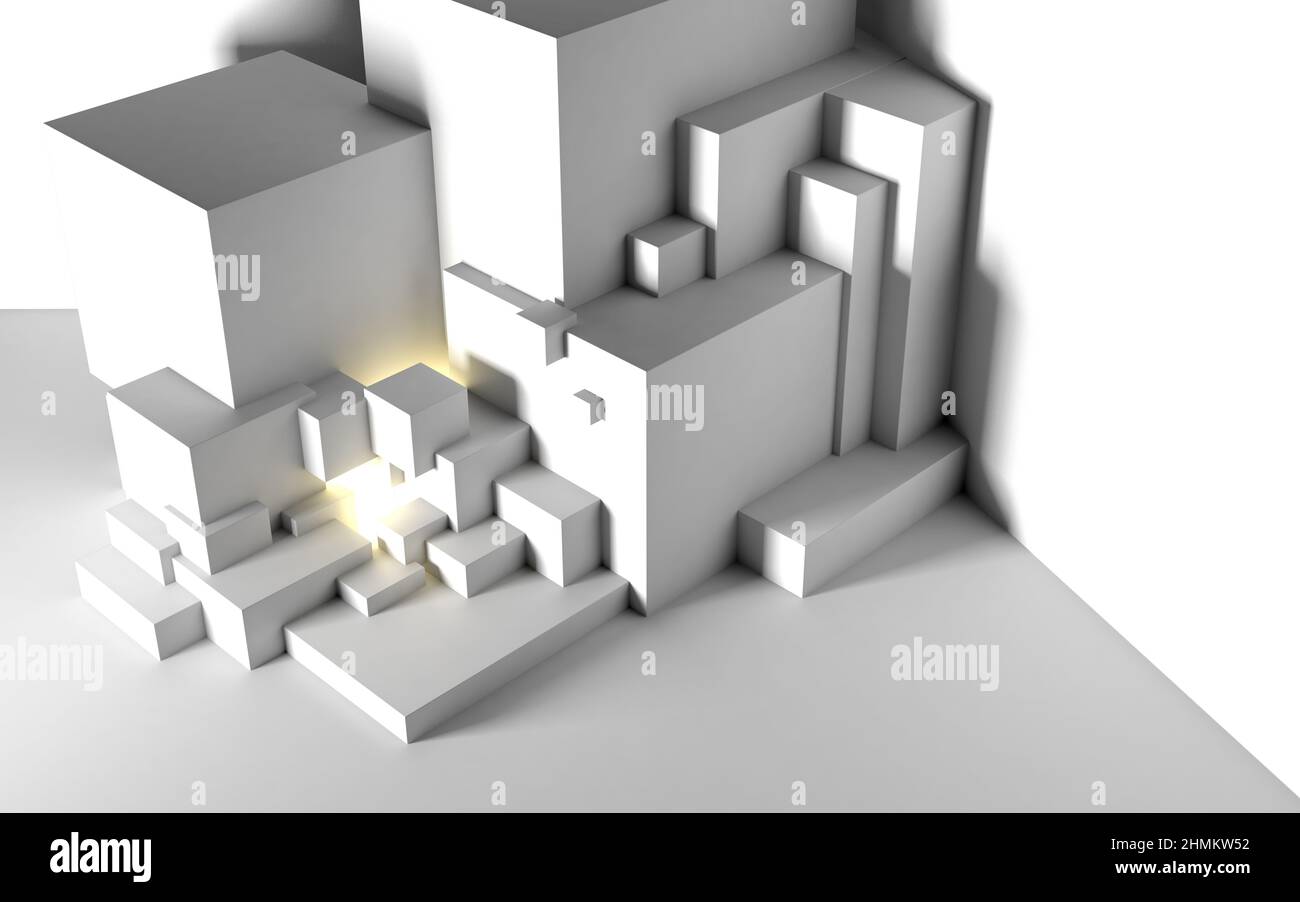 Abstract architectural background with cube construction or stage and ...