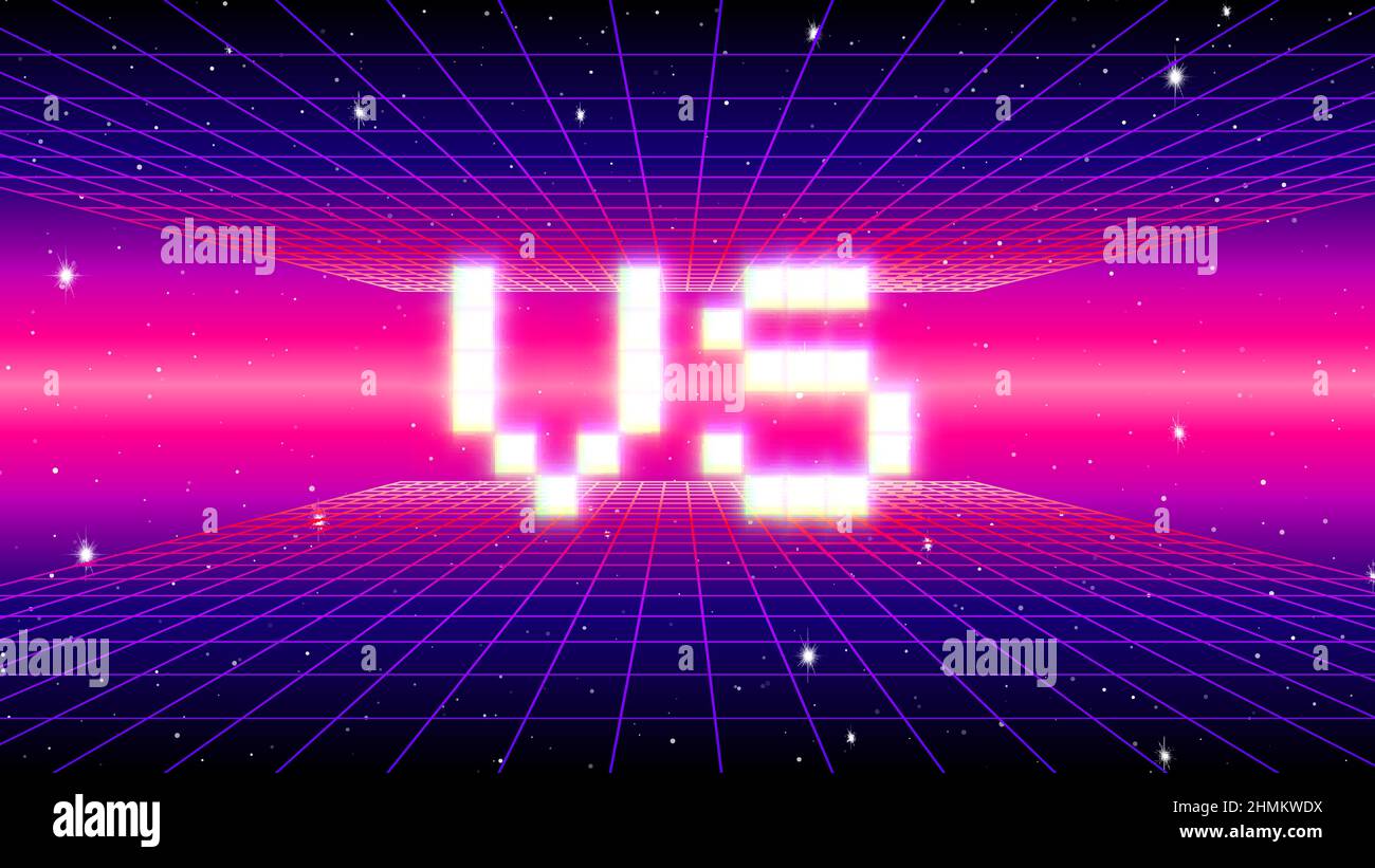 Versus sign with arcade game style with pixel letters over synthwave ...