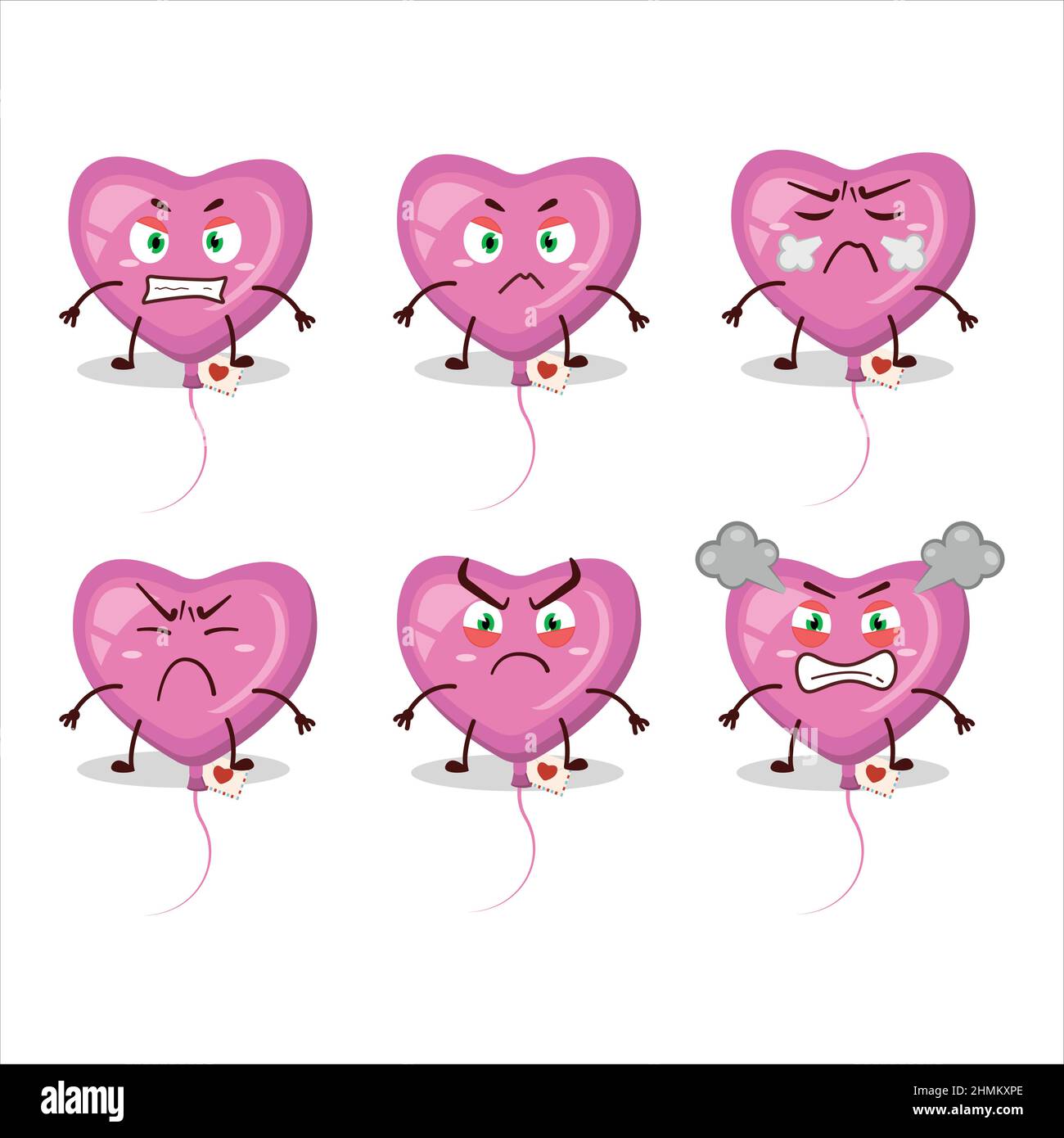 Pink love balloon cartoon character with various angry expressions ...