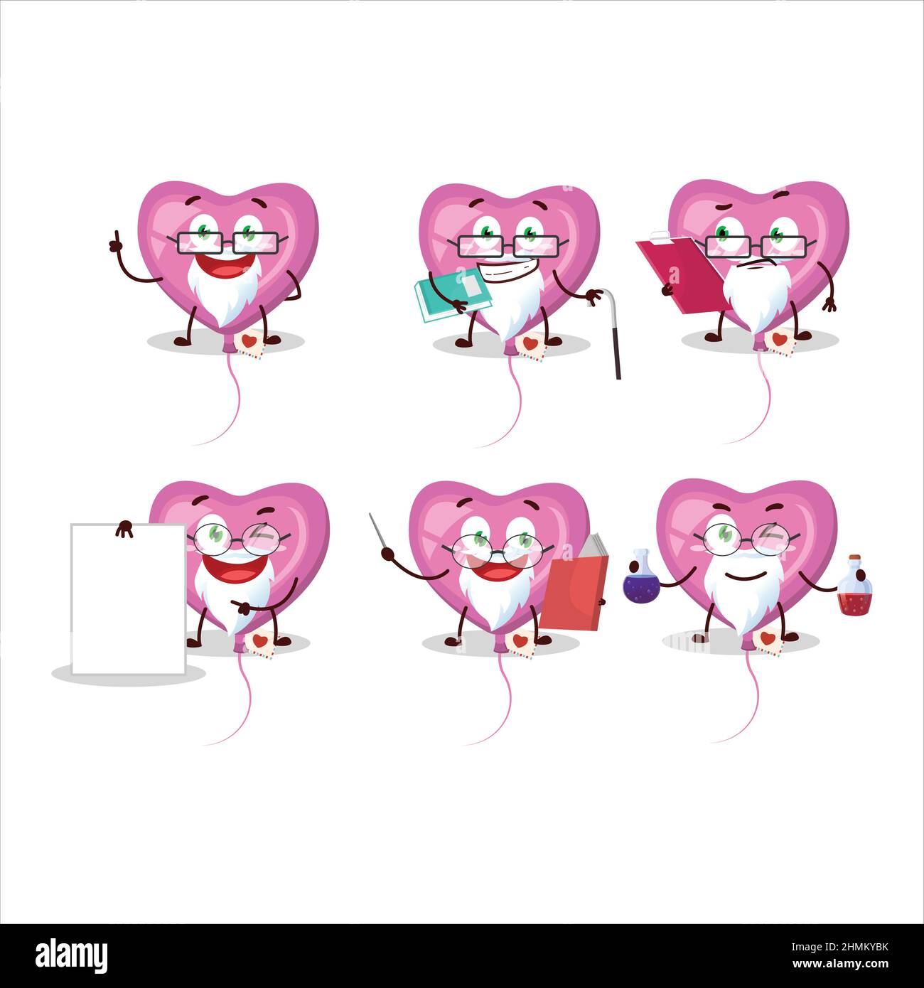 Professor pink love balloon academic cartoon character working on ...
