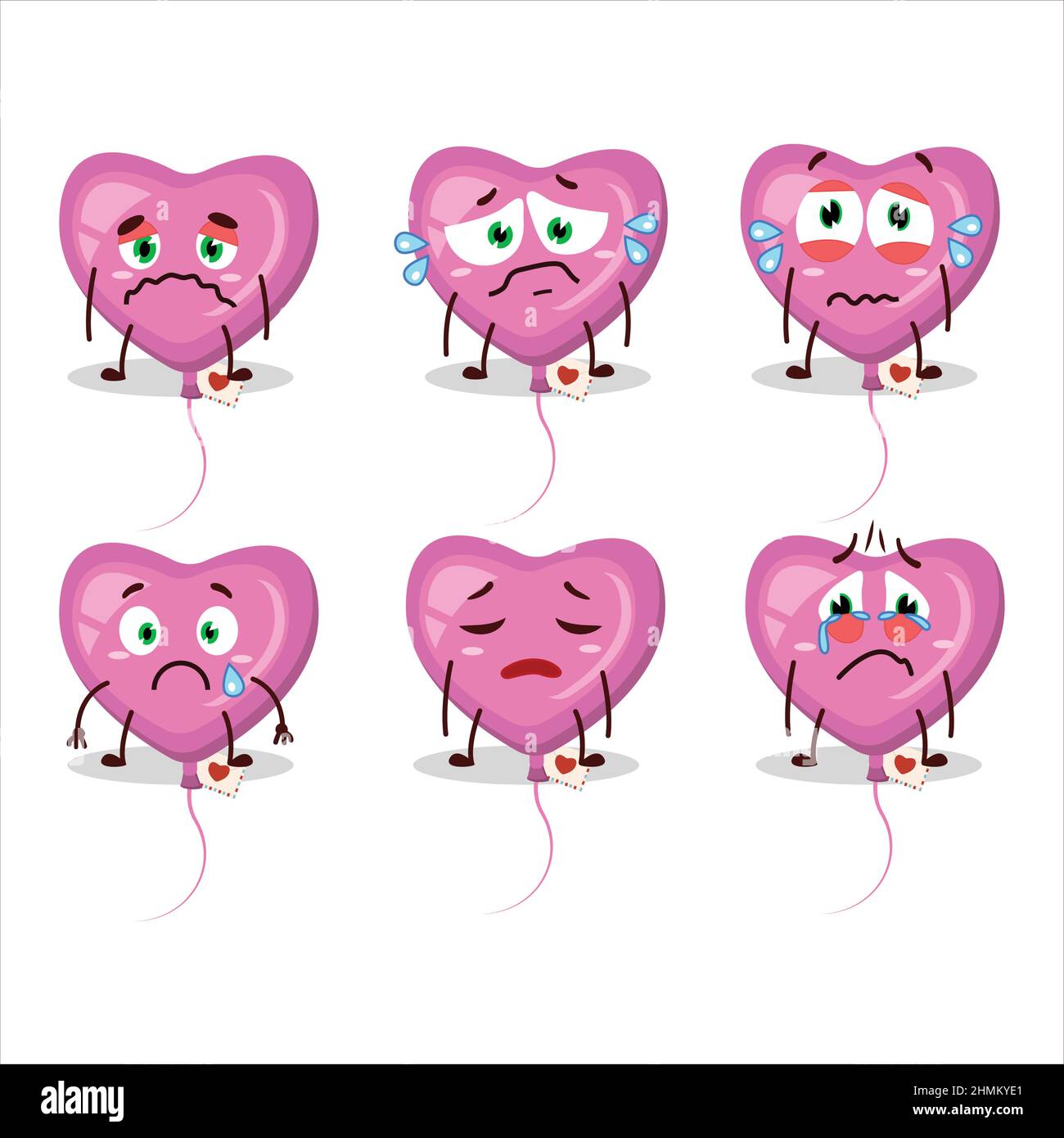 Pink love balloon cartoon character with sad expression. Vector ...