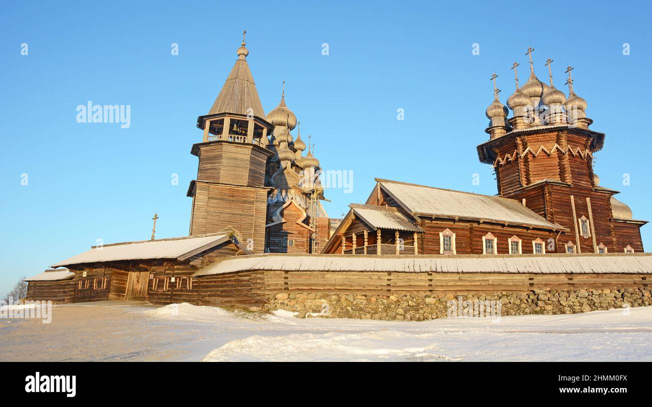Old wooden monastery on Kizhi island. Russia, Karelia. Winter Stock ...