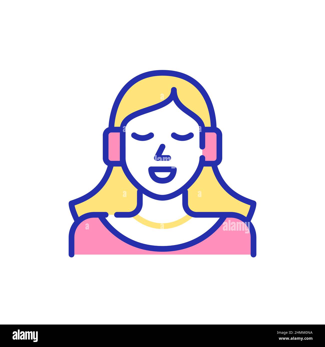 Cute young girl listening to music in headphones and smiling. Pixel ...
