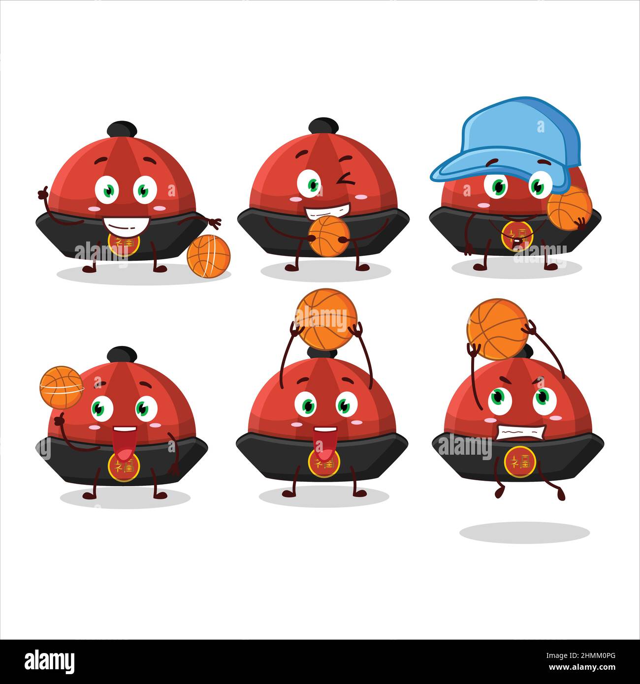 Talented red chinese traditional hat cartoon character as a basketball ...