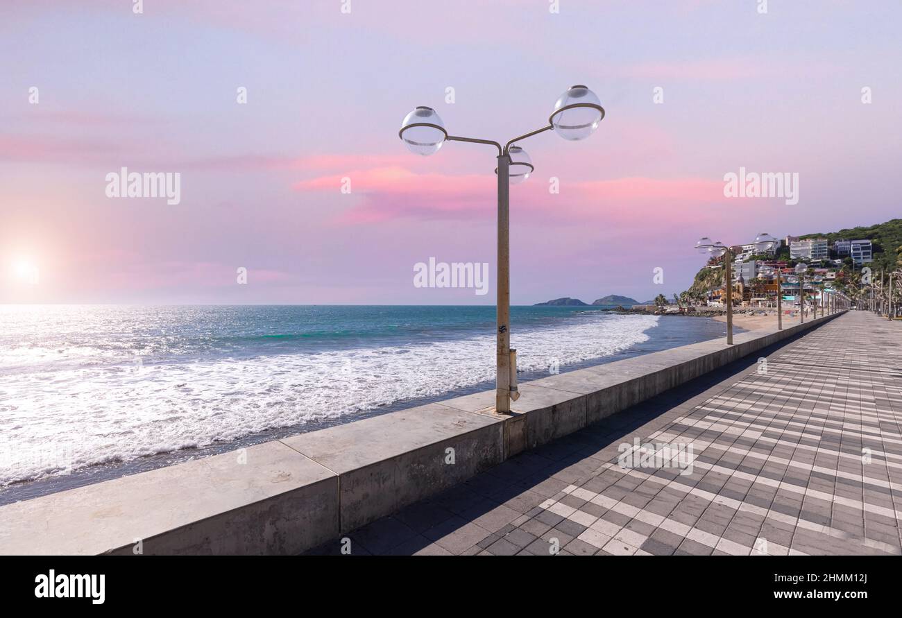 Famous Mazatlan sea promenade, El Malecon, with ocean lookouts, tourist ...