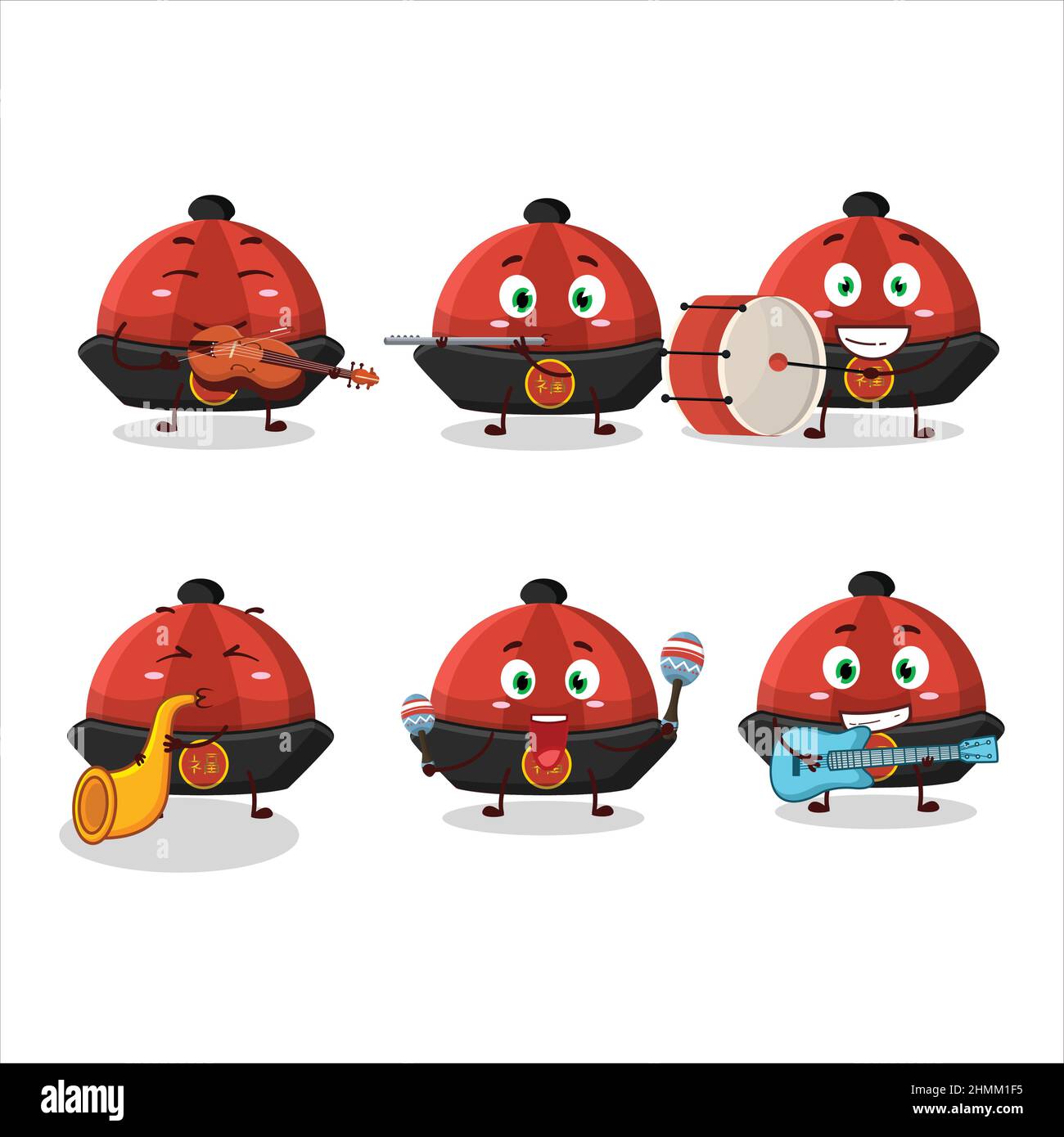 Cartoon character of red chinese traditional hat playing some musical ...