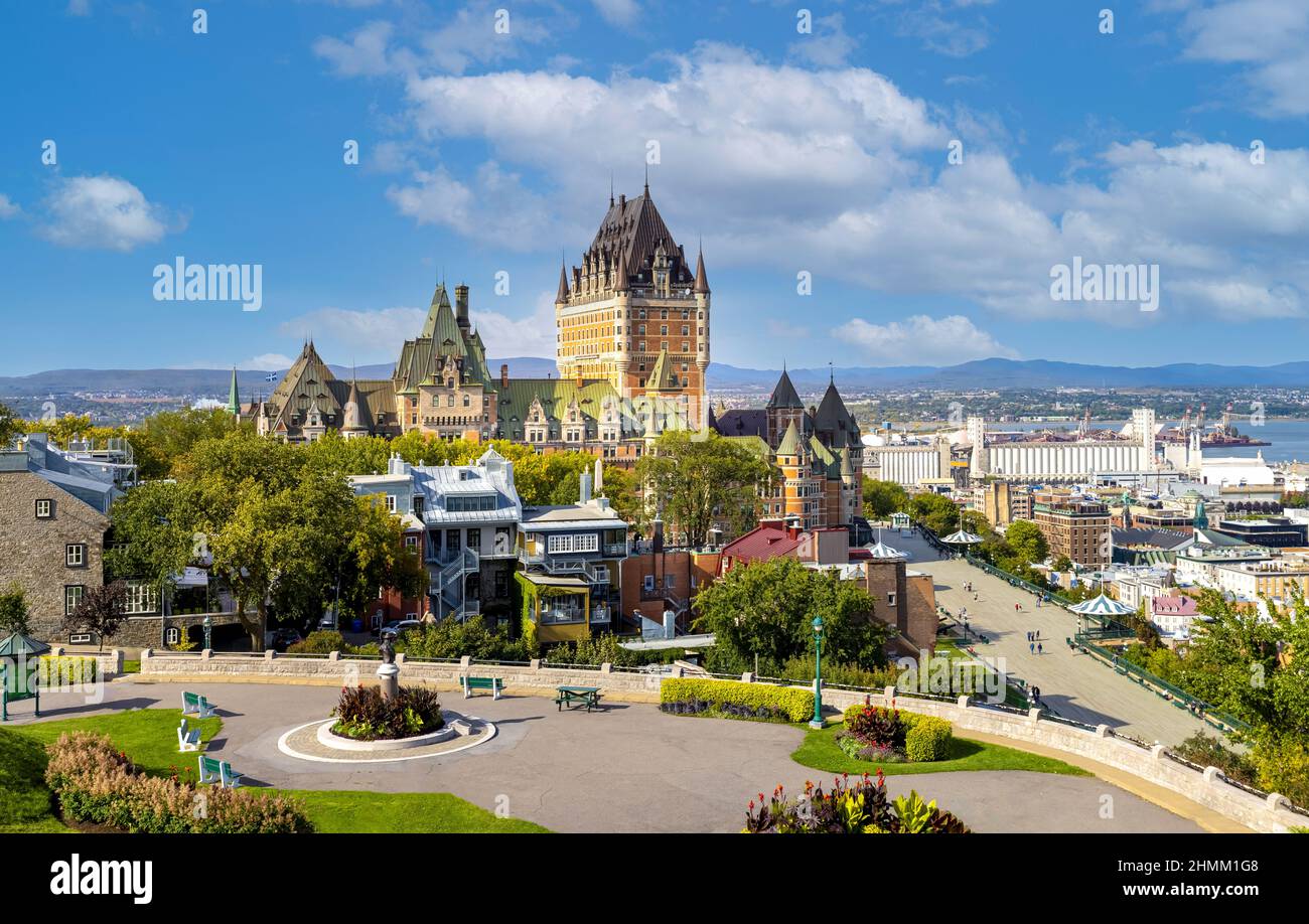 Panoramic view of Chateau Frontenac in Quebec historic center located ...