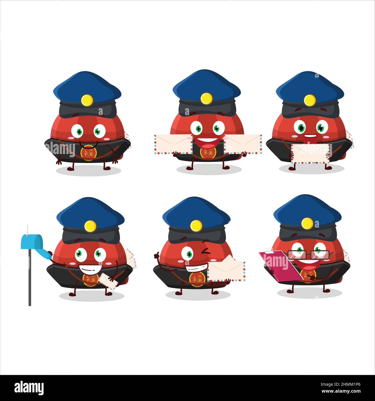 A picture of cheerful red chinese traditional hat postman cartoon ...