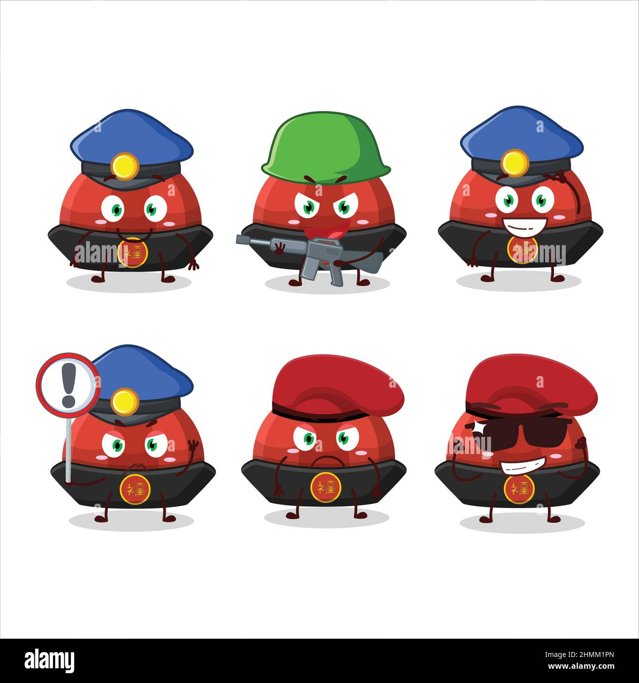 A dedicated Police officer of red chinese traditional hat mascot design ...