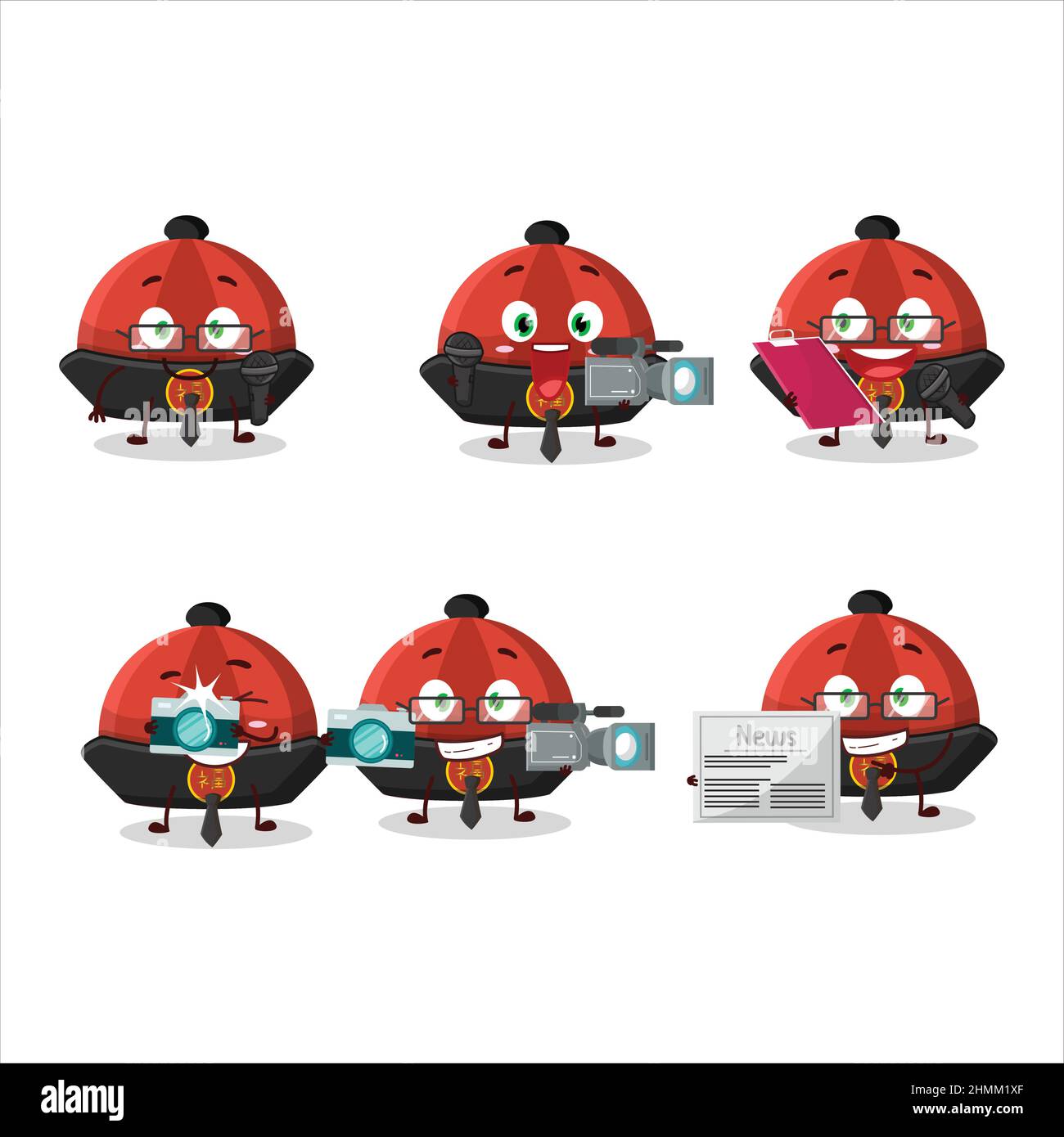 Character reporter red chinese traditional hat cute mascot with ...