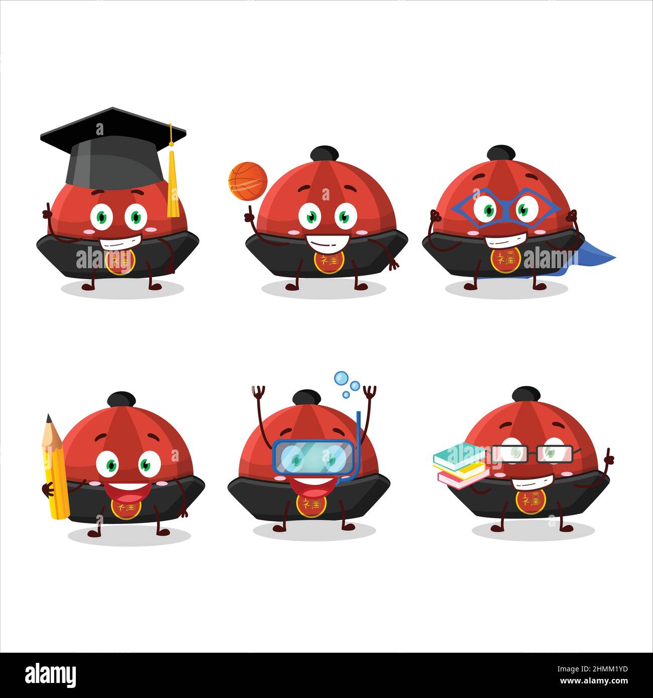 School student of red chinese traditional hat cartoon character with ...