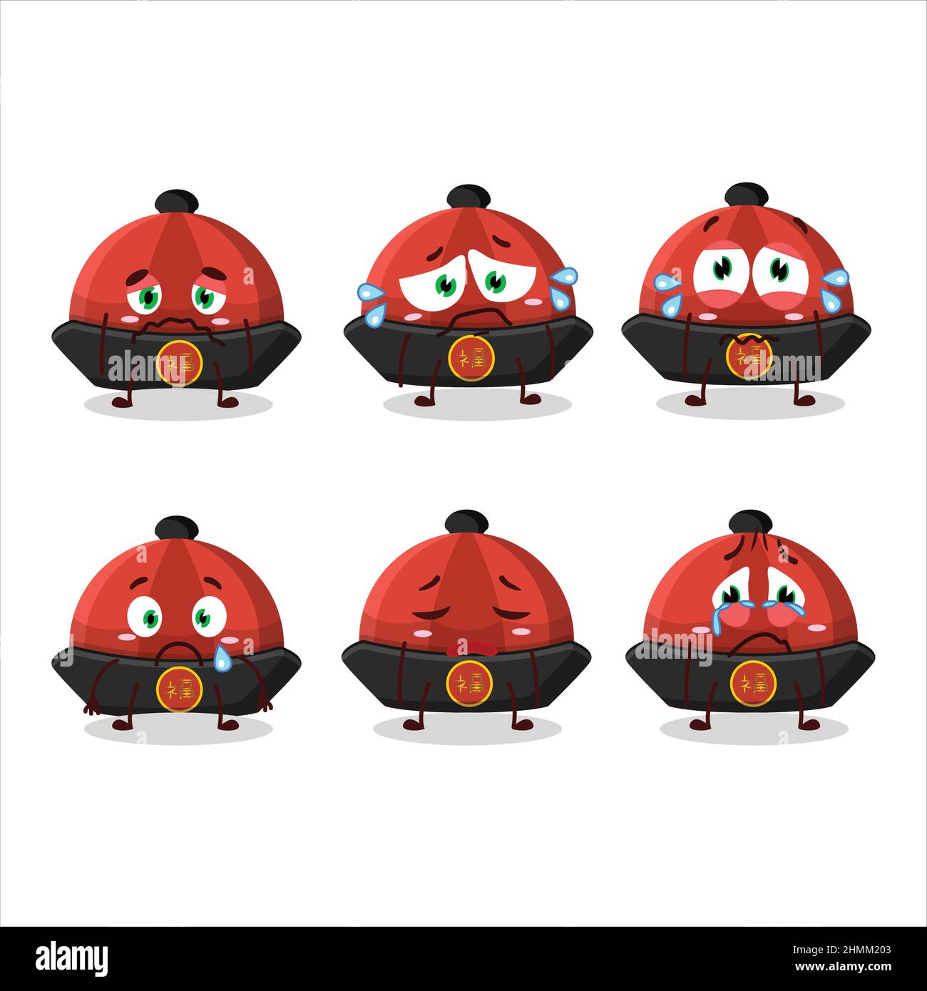 Red chinese traditional hat cartoon character with sad expression ...