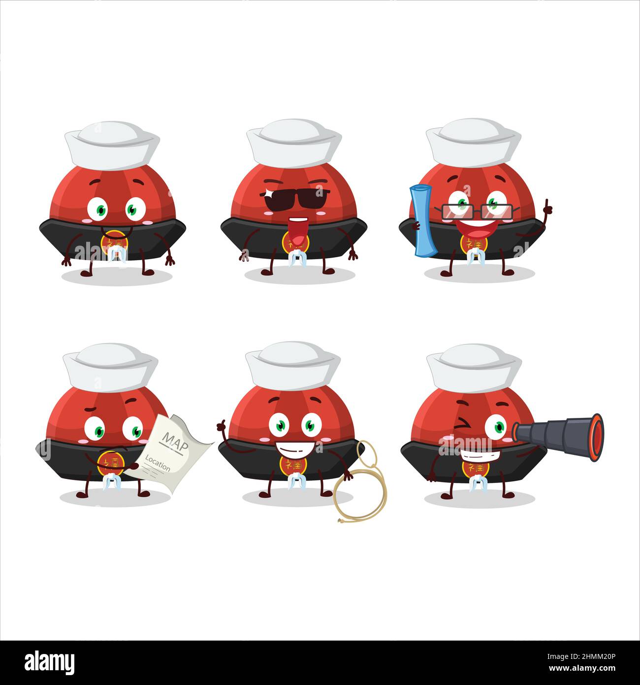 A character image design of red chinese traditional hat as a ship ...