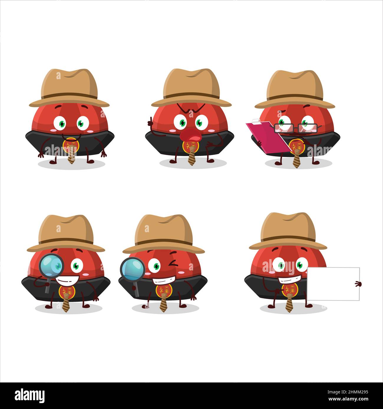 Detective red chinese traditional hat cute cartoon character holding ...