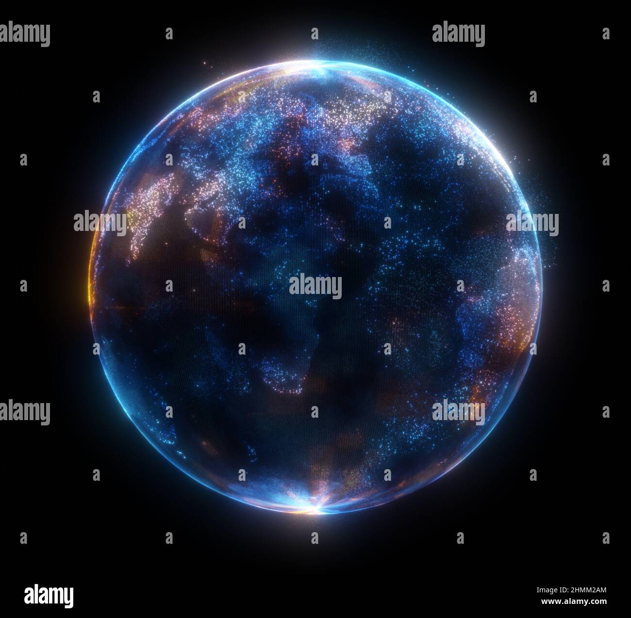 Glowing sphere with a map of the world from particles Stock Photo - Alamy