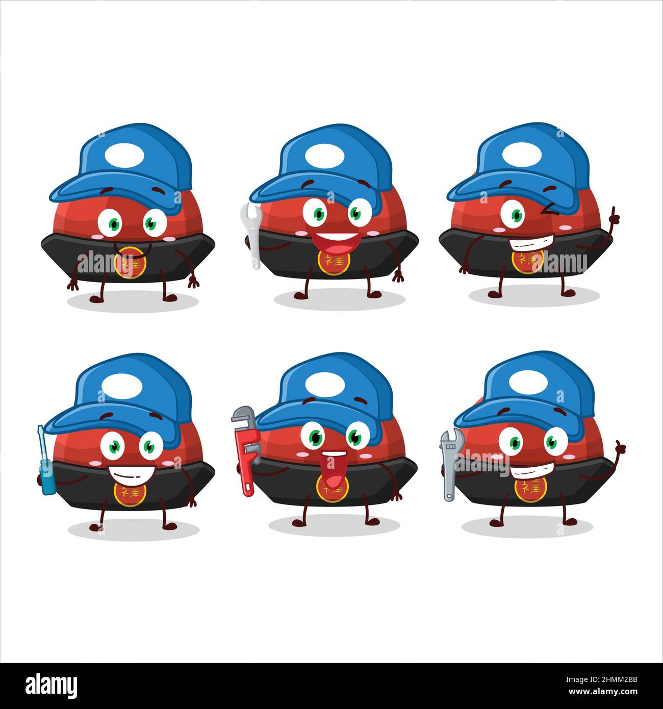 mechanic red chinese traditional hat cute mascot character with pliers ...