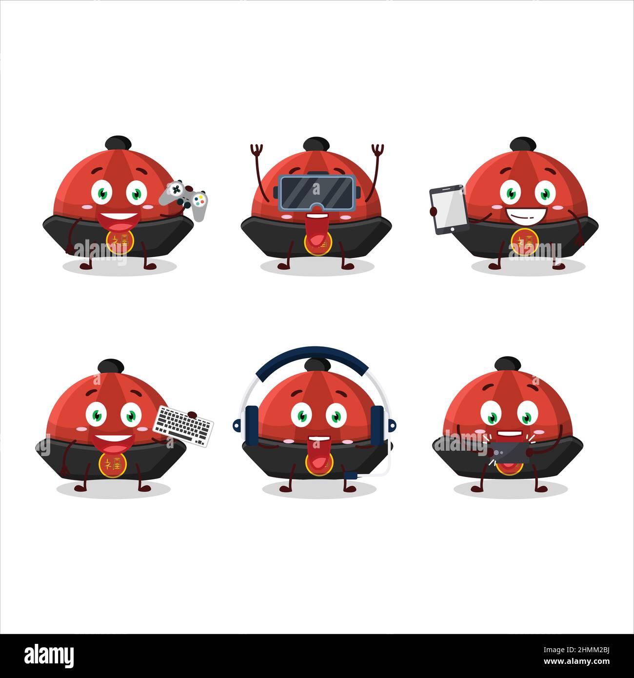 Red chinese traditional hat cartoon character are playing games with ...