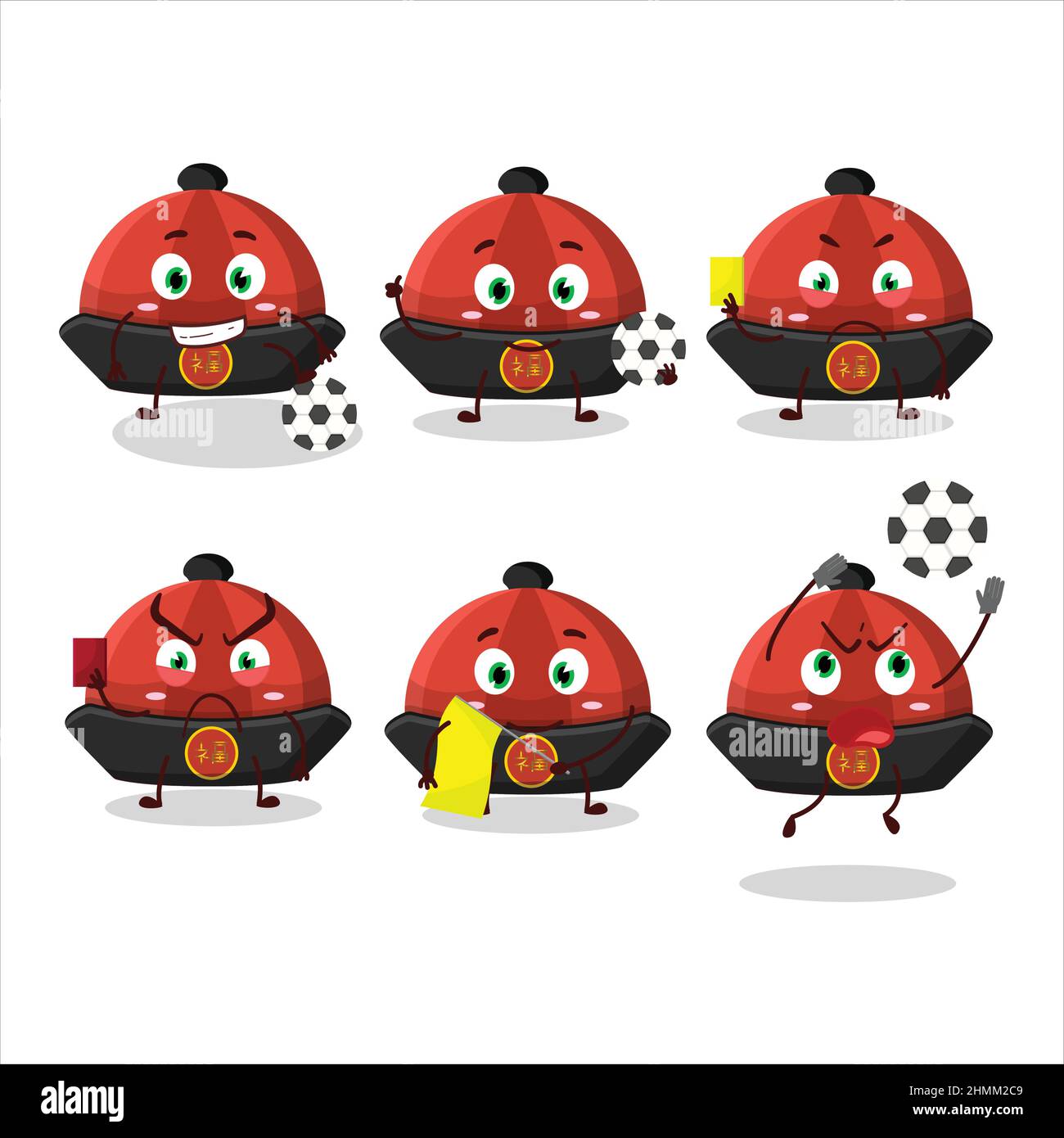 Red chinese traditional hat cartoon character working as a Football ...